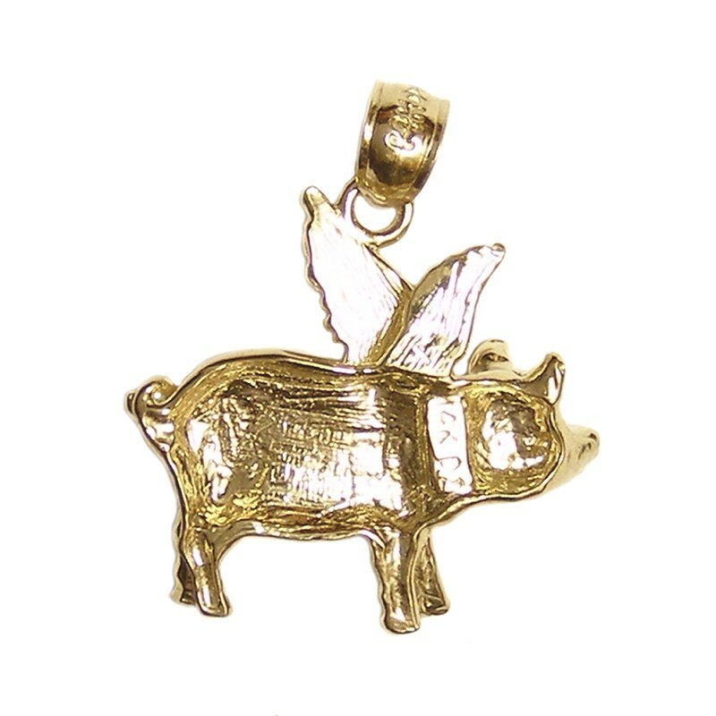 New 14k Gold Flying Pig Pendant | eBay