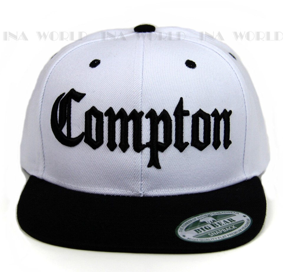 COMPTON hat 3D Embroidered Snapback Baseball cap Flat Bill -White/Black ...