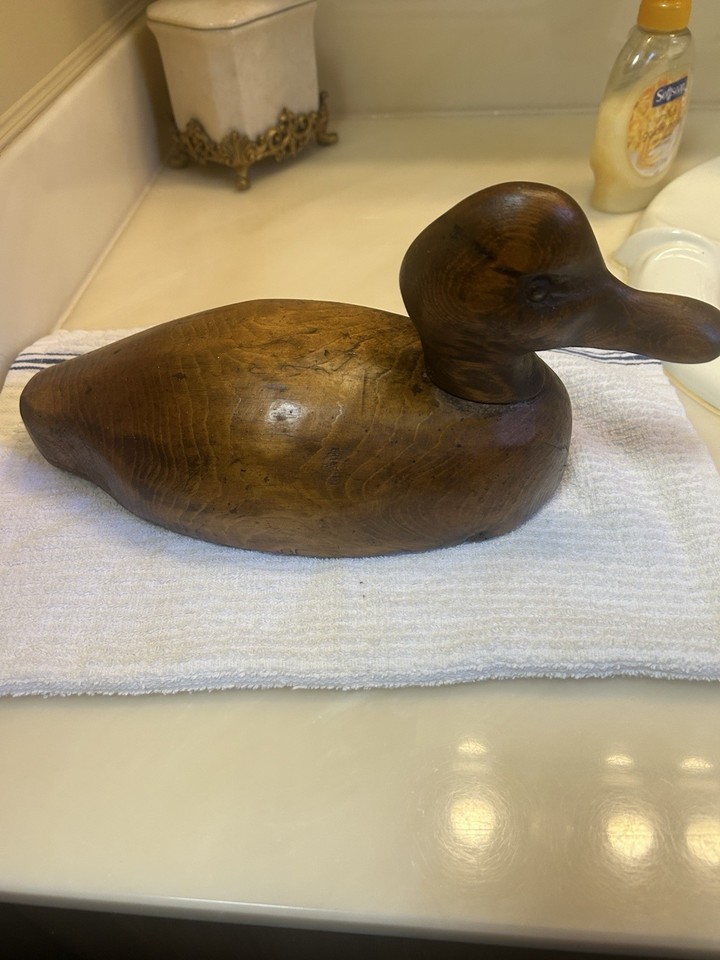 Antique/ Vintage Carved Wood Duck Decoy, Lead Weight, Signed in VGC ...