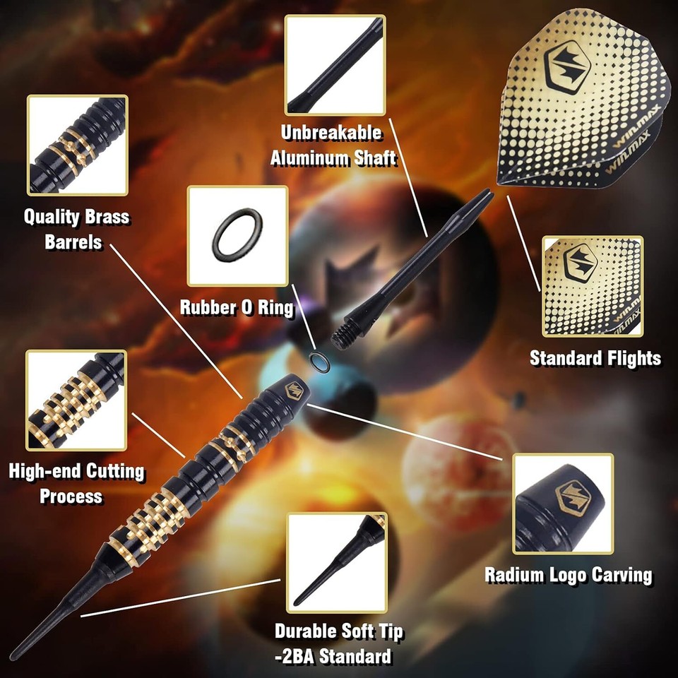 6x Dart Soft tip Darts Set 16g brass darts 12 Flight 50 plastic dart ...