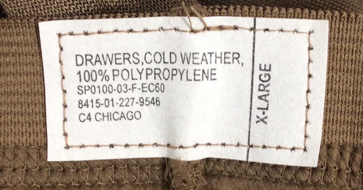 DRAWERS, COLD WEATHER, POLYPRO, BROWN, EXTRA LARGE, NIB | eBay