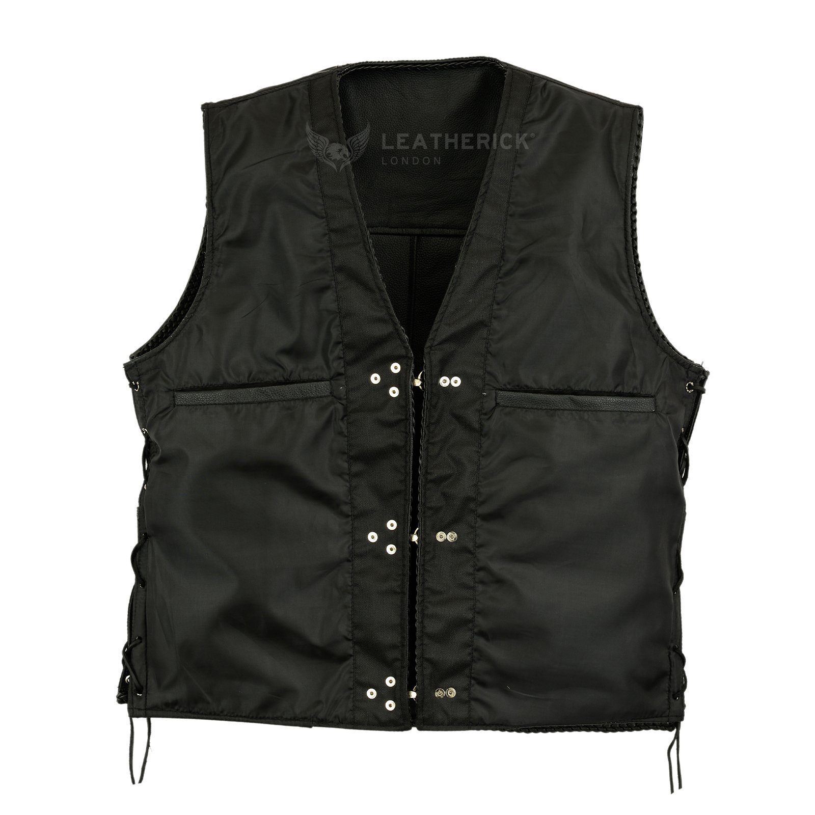 Men Classic Black Biker Style Genuine Leather Motorcycle Waistcoat Cut ...