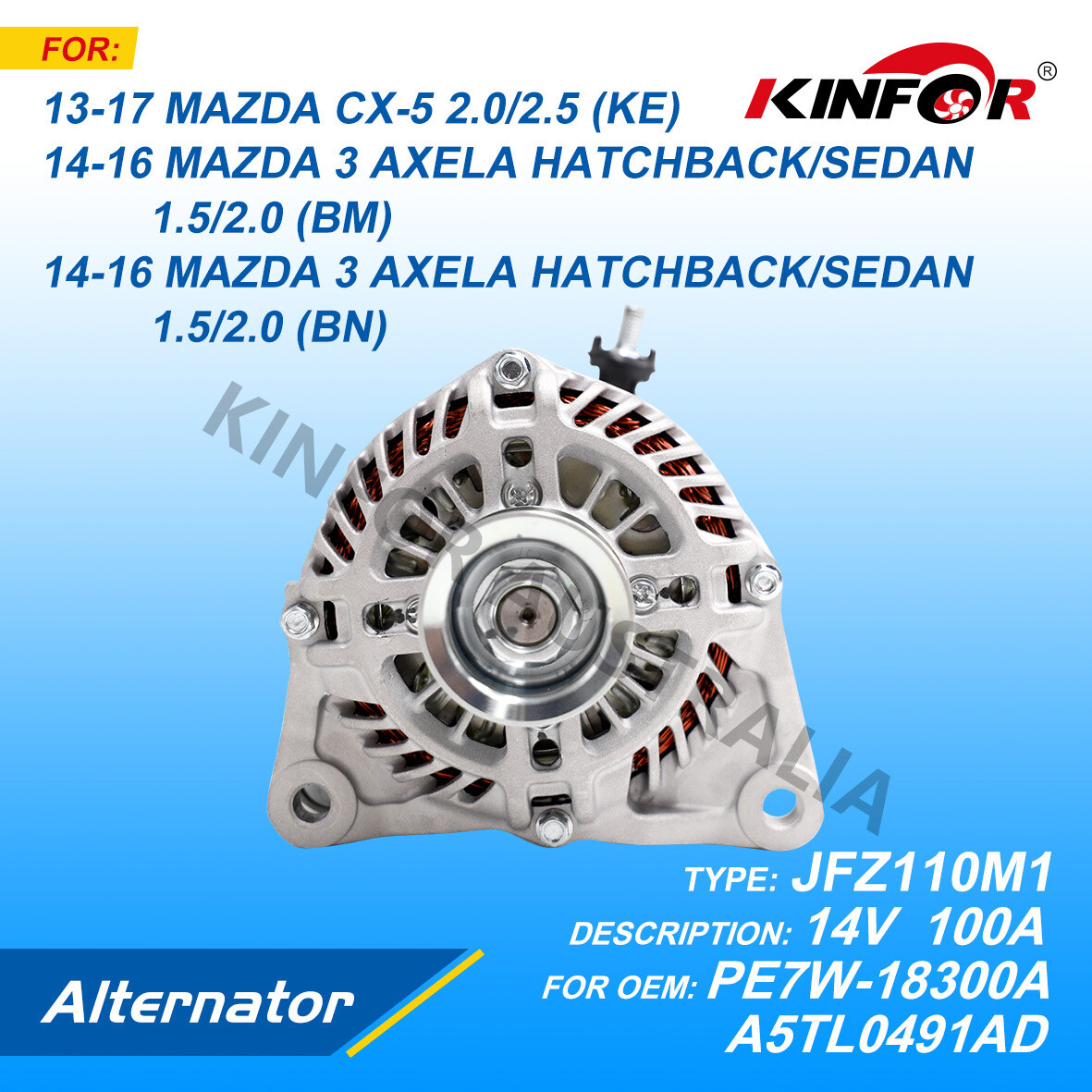 Fred Alternator Fits Mazda 2015+ 2.0L 2.5L CX-5 KF, CX-8 KG, AXELA 1.5L ...