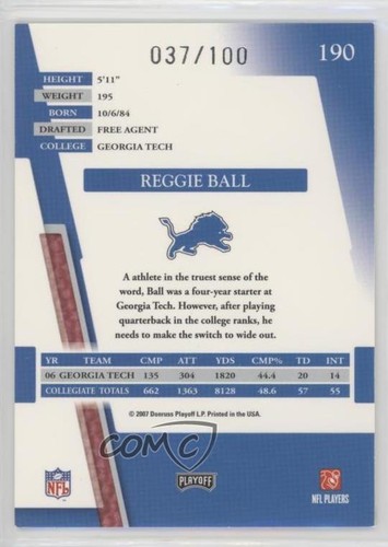 2007 Playoff Absolute Memorabilia Spectrum Black /100 Reggie Ball #190 ...