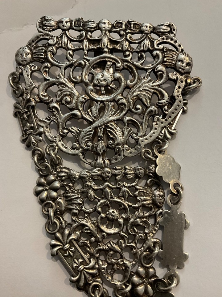 VICTORIAN SOLID STERLING SILVER ART NOUVEAU CHATELAINE CHAIN BIRMINGHAM ...