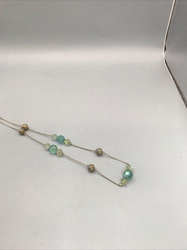 Floating Bead Necklace Blue / Green AB Style Beads Goldtone Chain 18 ...