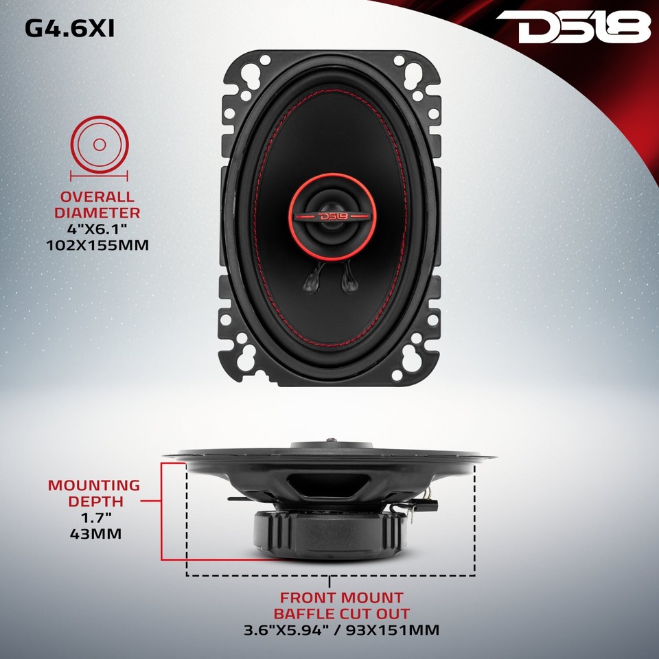 DS18 G4.6Xi 4x6 Car Speakers 2-Way Coaxial Speakers 135 Watts 4-Ohm ...