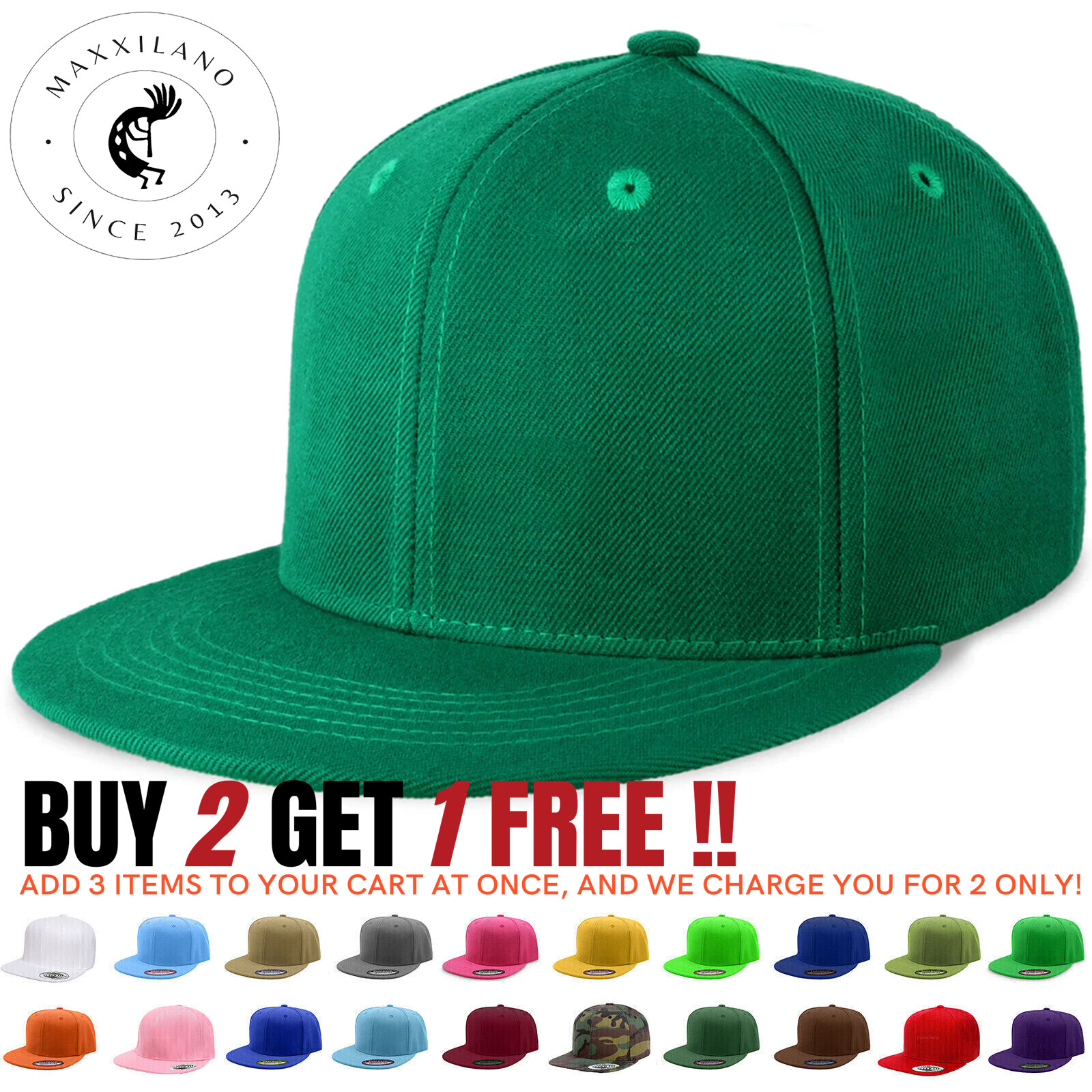 Men Snapback Hat Classic Trucker Style Flat Brim Baseball Cap Solid ...
