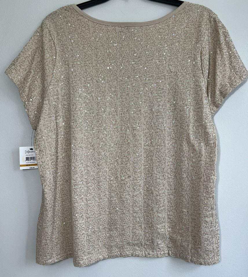 Relativity Womens Plus Size 3X Sequined Top Blouse Short Sleeves Cotton ...
