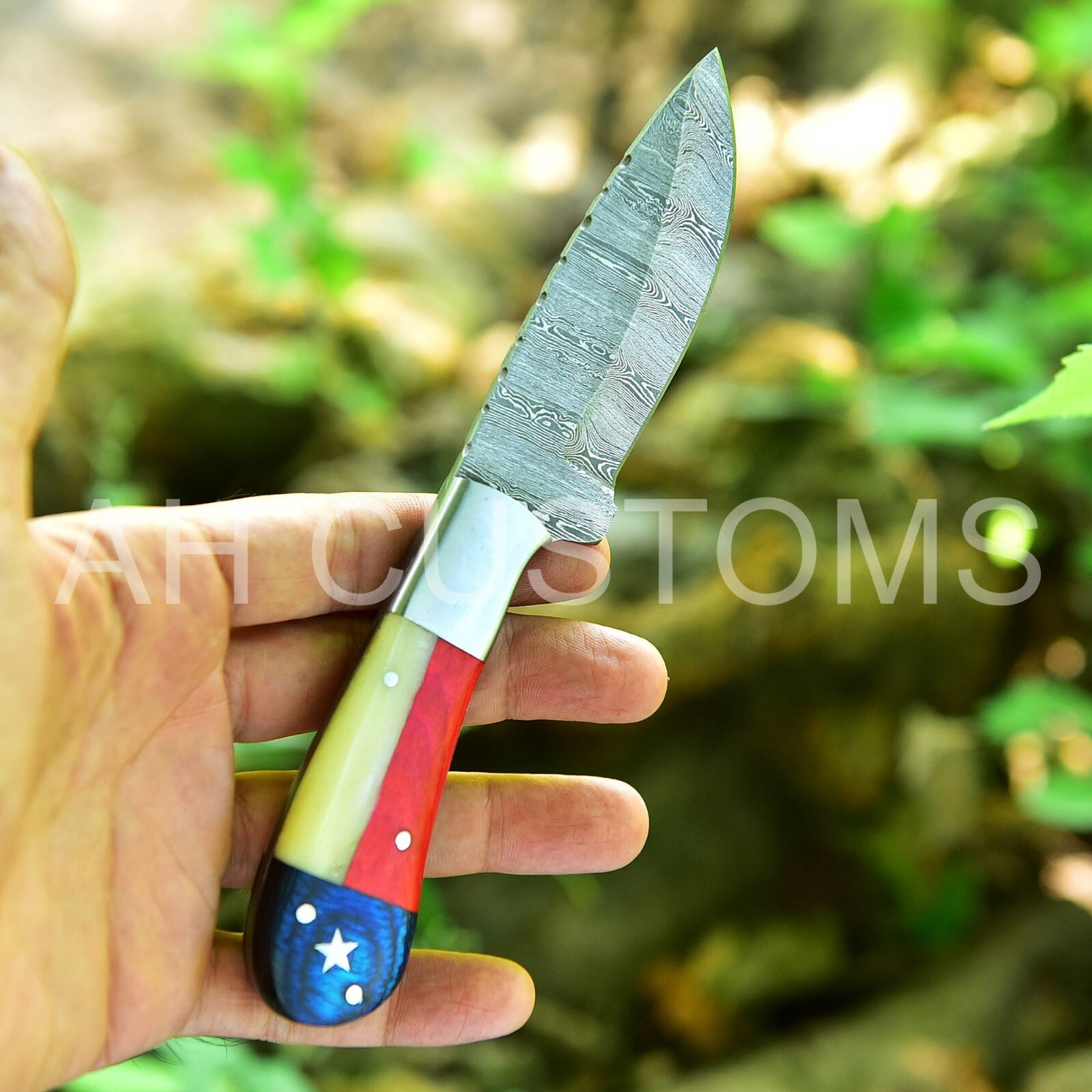 8'HAND FORGED DAMASCUS STEEL HUNTING KNIFE &WOOD HANDLE +SHEATH AH-1726 ...