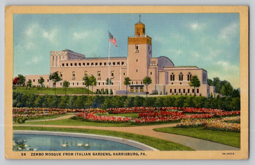 1940s Zembo Mosque Italian Gardens Harrisburg PA Vintage Linen Postcard ...