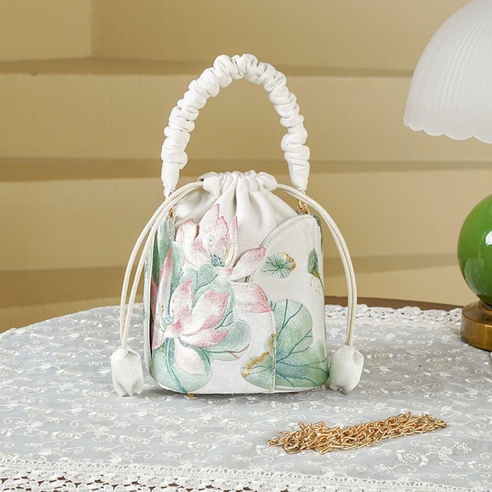 Lotus flower design drawstring bag Rikyu bag bag Japanese bag formal ...