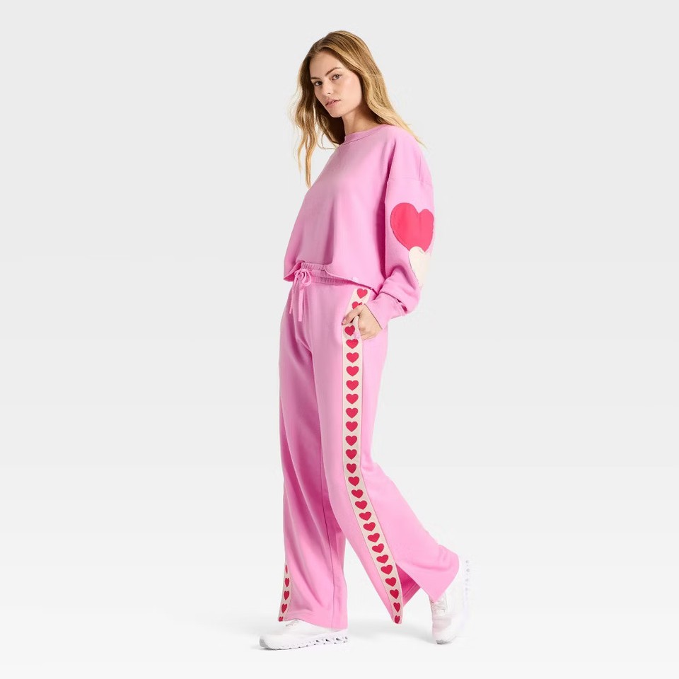 Women's Valentine's Day French Terry Wide Leg Sweatpants - JoyLab Pink ...