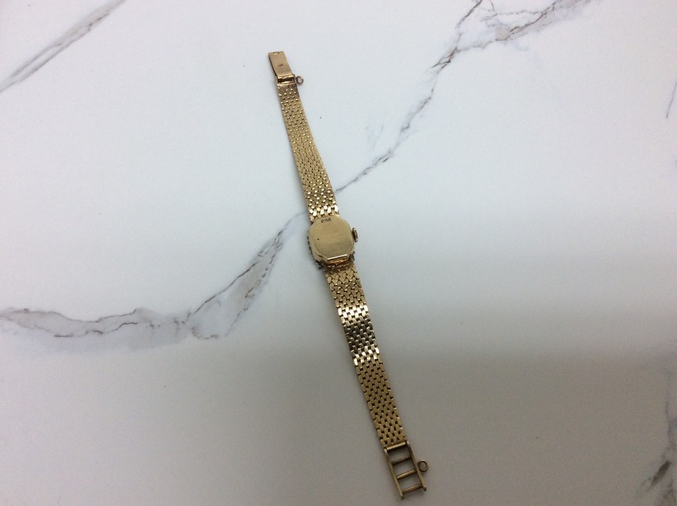 Vintage Lady's 14k Yellow REAL Solid Gold Windup Geneva diamond watch ...