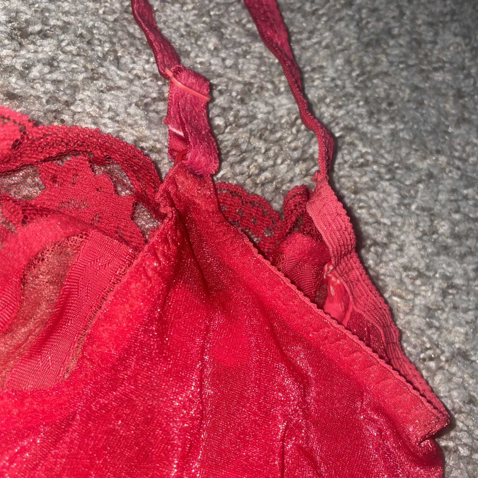 vintage sheer 1980’S Red Lace mesh bra stripes unbran… - Gem