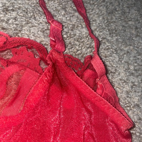 vintage sheer 1980’S Red Lace mesh bra stripes unbran… - Gem