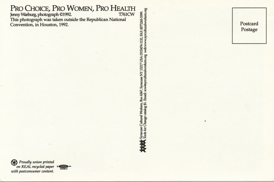 Vtg. B&W.PRO WOMEN PRO CHOICEHealth PC. 1992 Republican Convention ...