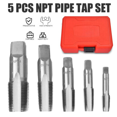 5 Pcs NPT Pipe Tap Set 1/8" 1/4" 3/8" 1/2" and 3/4" With Case Carbon ...