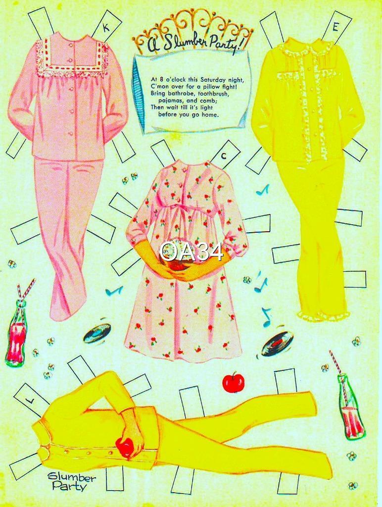 VINTAGE UNCUT 1964 SLUMBER PARTY PAPER DOLLS~#1 REPRODUCTION~NOSTALGIC ...