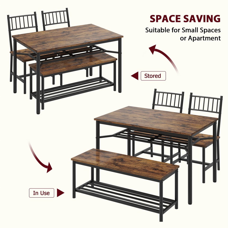 Kitchen Table and 2 Chairs with Storage Bench Dining Table Set for 4 ...