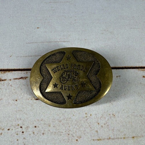 Vintage 1977 Wells Fargo Agent brass belt BUCKLE 125th Anniversary ...