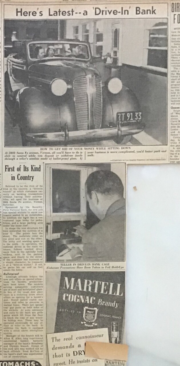 1937 newspaper clipping First Drive-In Bank in United States opens in ...