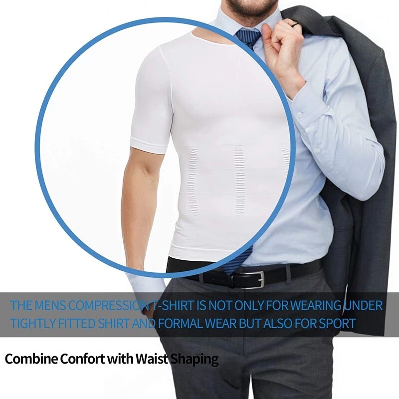 Men Compression Slim Body Shaper Gynecomastia T-shirt Posture Corrector ...