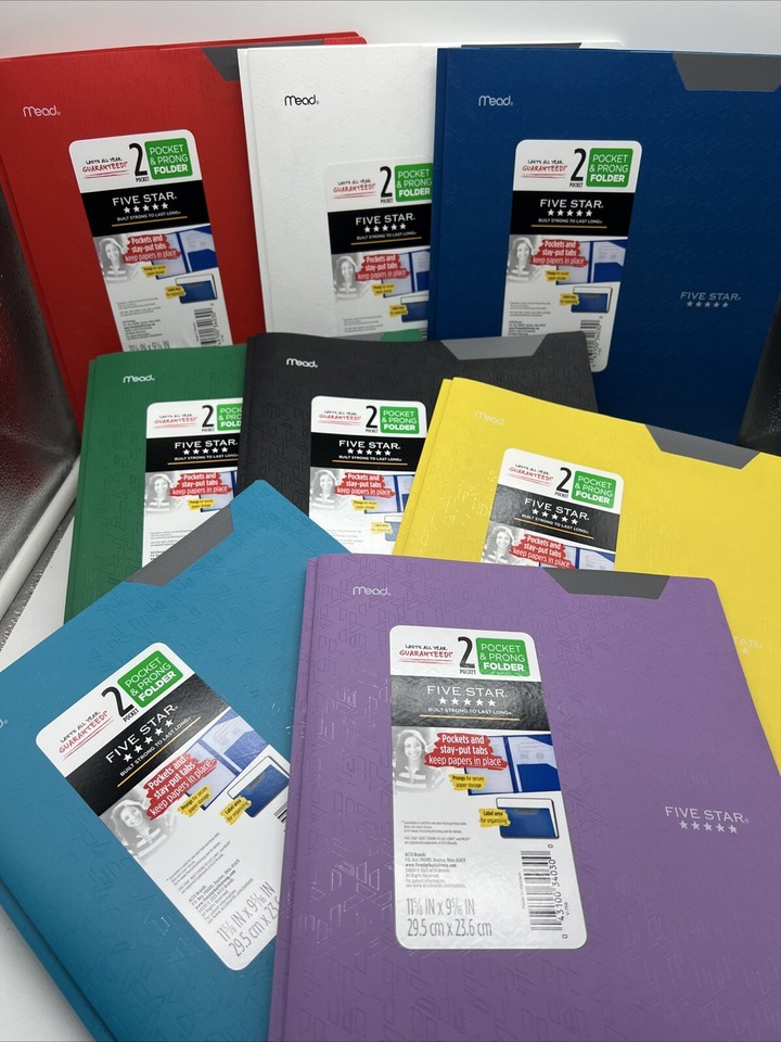 (8) Mead Five Star Plastic Different Color Folder 2 Pockets 3-Prongs ...