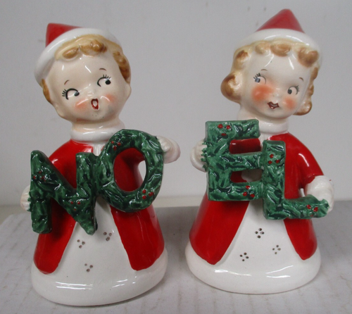 Vintage NAPCO Christmas Ceramic Boy Girl w NOEL Letters S&P Shaker Set ...