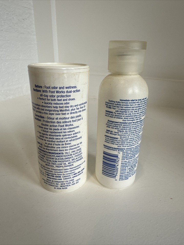 AVON FootWorks DEODORIZING FOOT POWDER ~ 2.6 oz. Plus Milky Foot Soak 3 ...