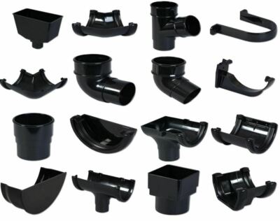 Black Half 112mm Round Plastic UPVC Guttering 68mm Downpipes Rainwater ...