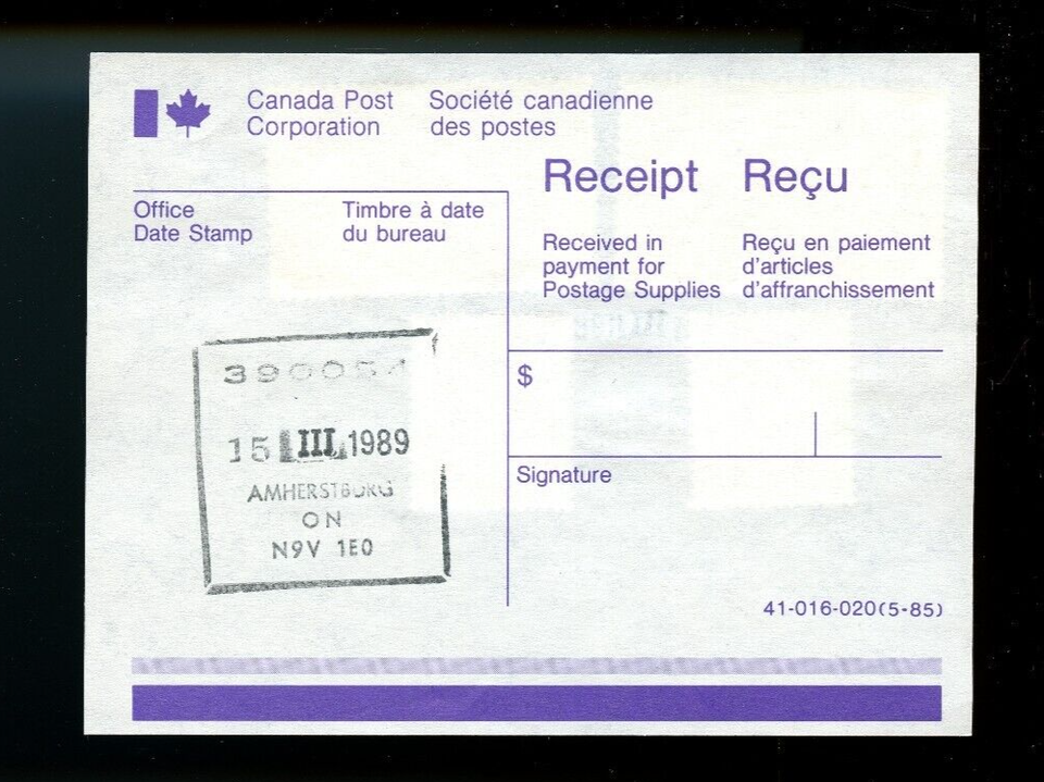🍁Receipt Canada Post Received in payment for Postage supplies 86c ...