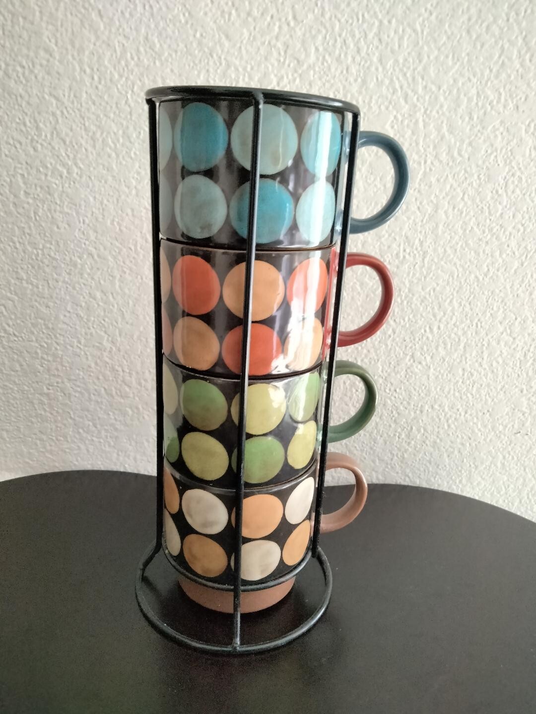 5-pc Stackable Pier 1 Imports Mod Dots Circle Pattern Coffee Mugs/Cups ...
