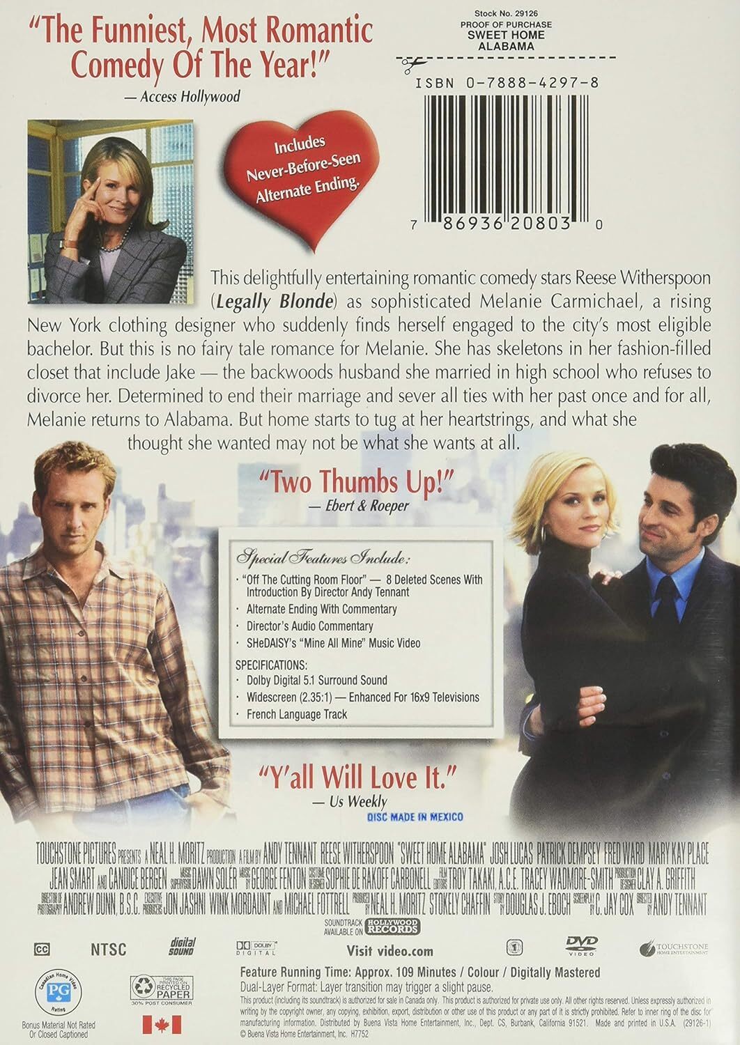 SWEET HOME ALABAMA w Reese Witherspoon (DVD)-You CHOOSE WITH OR WITHOUT ...