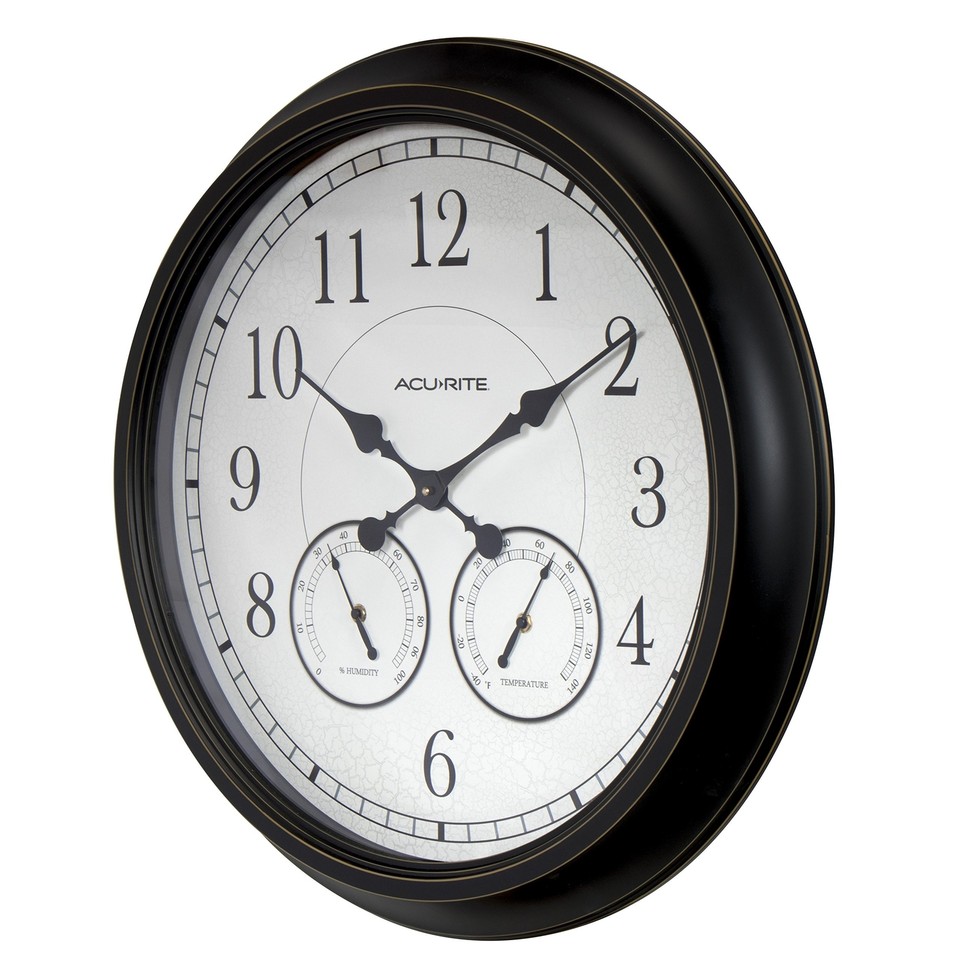 AcuRite 75473 24-inch Weathered Black Wall Clock with Thermometer and ...