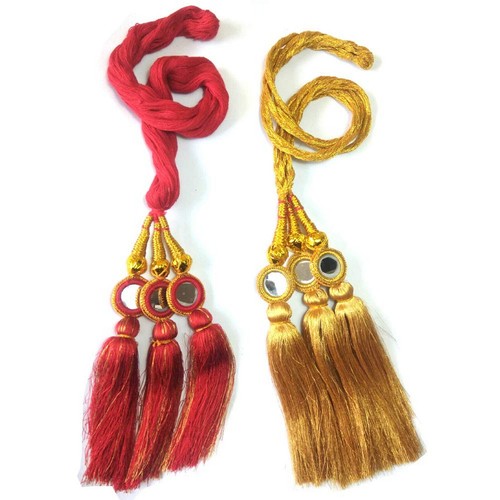 Indian traditional Paranda Red and Yellow Hair Accessory Braid Tassles ...