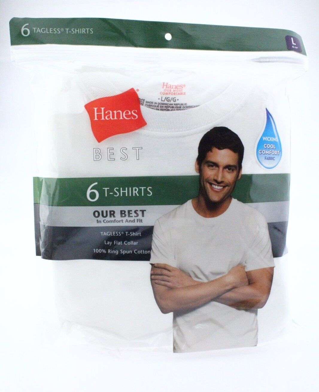 Hanes Best 6 Tagless T-shirts White Lay Flat Collar 100 Cotton Size XL ...