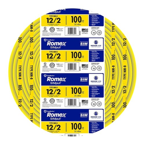 Romex Brand Simpull Solid Indoor 12/2 W/G NMB Electrical Cable 100ft ...