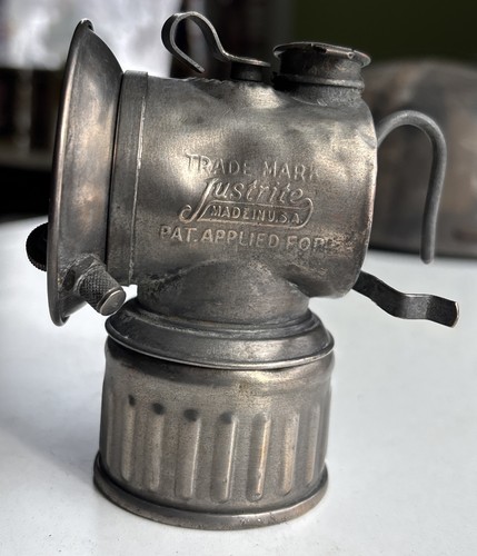 Patented 1919 & 1922 Justrite Miners Mining Carbide Lamp Nickel Plated ...