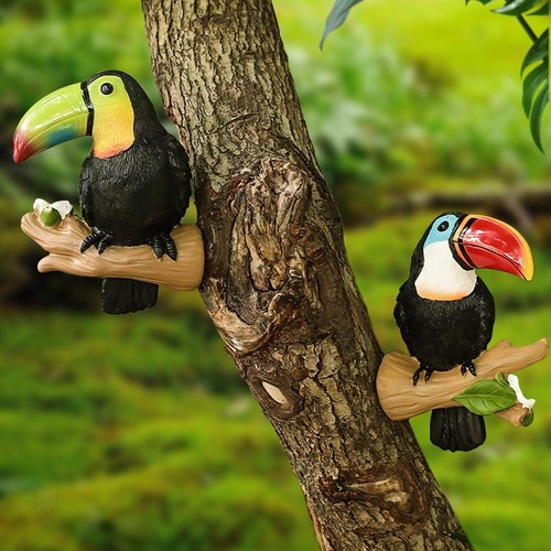 2 Pieces Parrot Tree Hugger Hanging Garden Statue for Porch Backyard ...