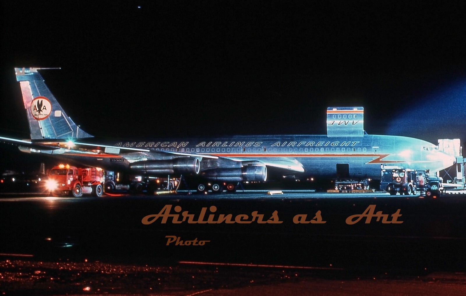American Airlines Boeing 707-323C N7555A Loading at Night 8"x12" Color ...
