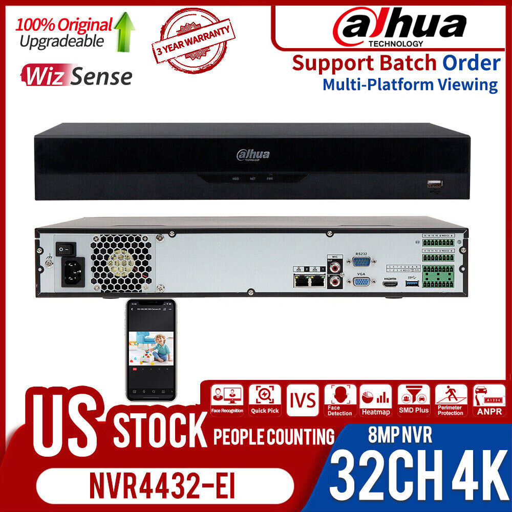 Dahua 32Ch 1.5U 4SATA NVR4432-EI NVR Face Detection SMD+ AI upto 40TB HDD NO POE | eBay