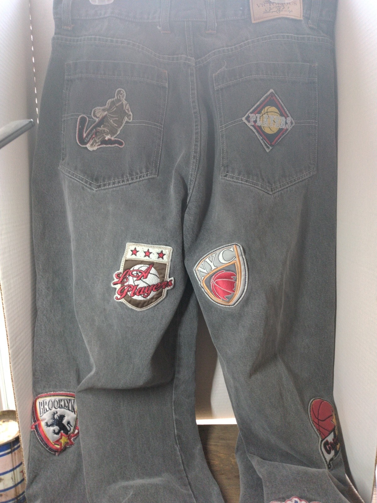 Rare VICTORIOUS Baggy Denim Jeans with Patches - Sz … - Gem