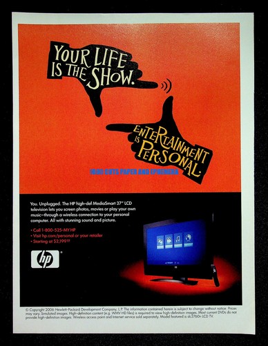 HP MediaSmart LCD HDTV TV Television 2006 Trade Print Magazine Ad ...