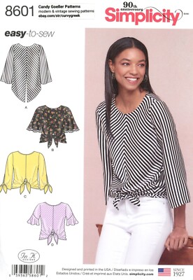 Simplicity 8601 Pullover Tops w Tie Waist & Sleeve Variations Sz 14-22 ...