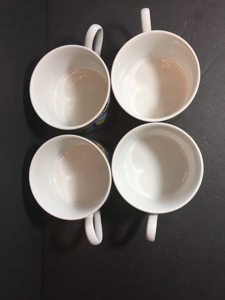 Set 4 Fantasia Cups Mosaic Stoneware PTS Int’l Interiors Teacup Mugs ...