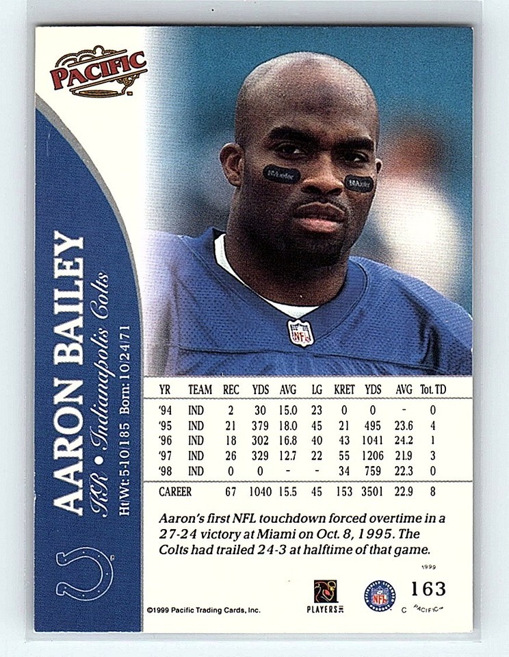 1999 Pacific Aaron Bailey Indianapolis Colts #163 | eBay