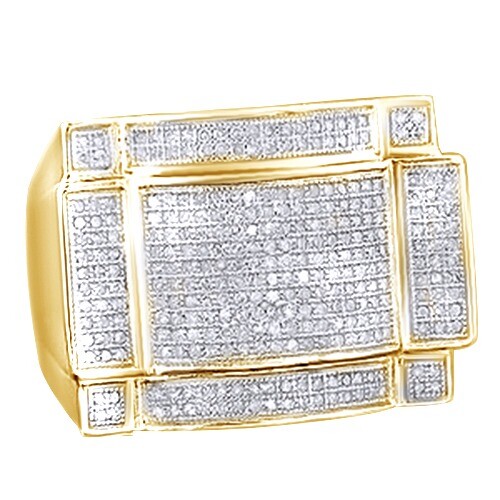 1.17 Ct Round Cut Simulated 14K Yellow Gold Plated Men's Cluster Weddg ...