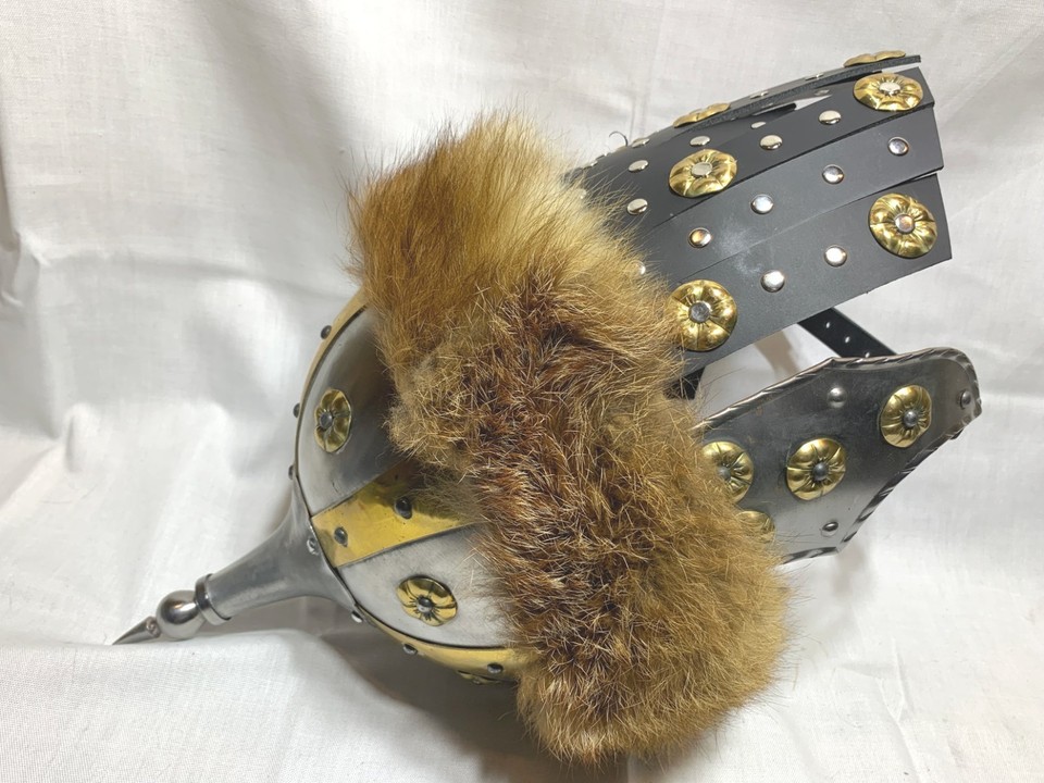 Medieval Turkish Mongolian Metal Helmet Fur Trim Viking Museum Replica ...