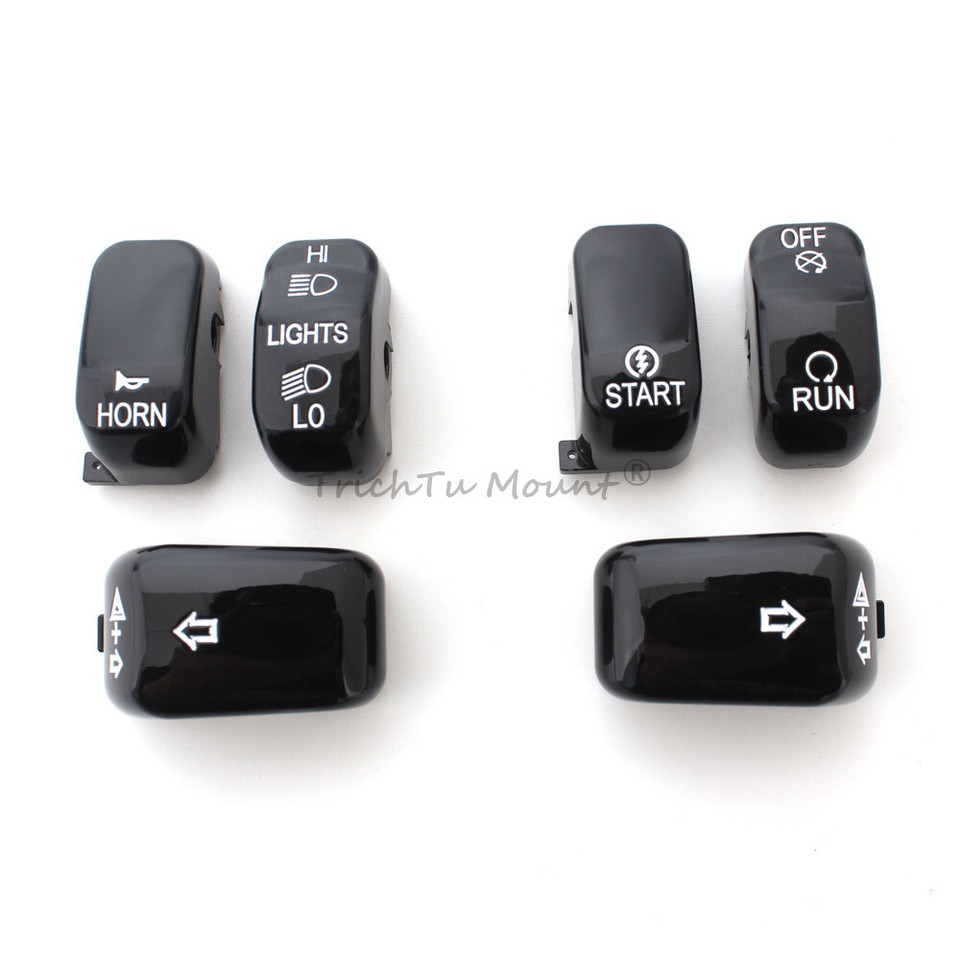 6pcs Black Switch Cap Kit Button Cover For Harley Softail Sportster ...